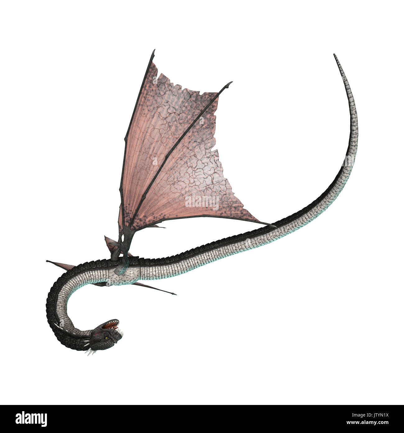 3D rendering of a fantasy snake dragon isolated on white background ...