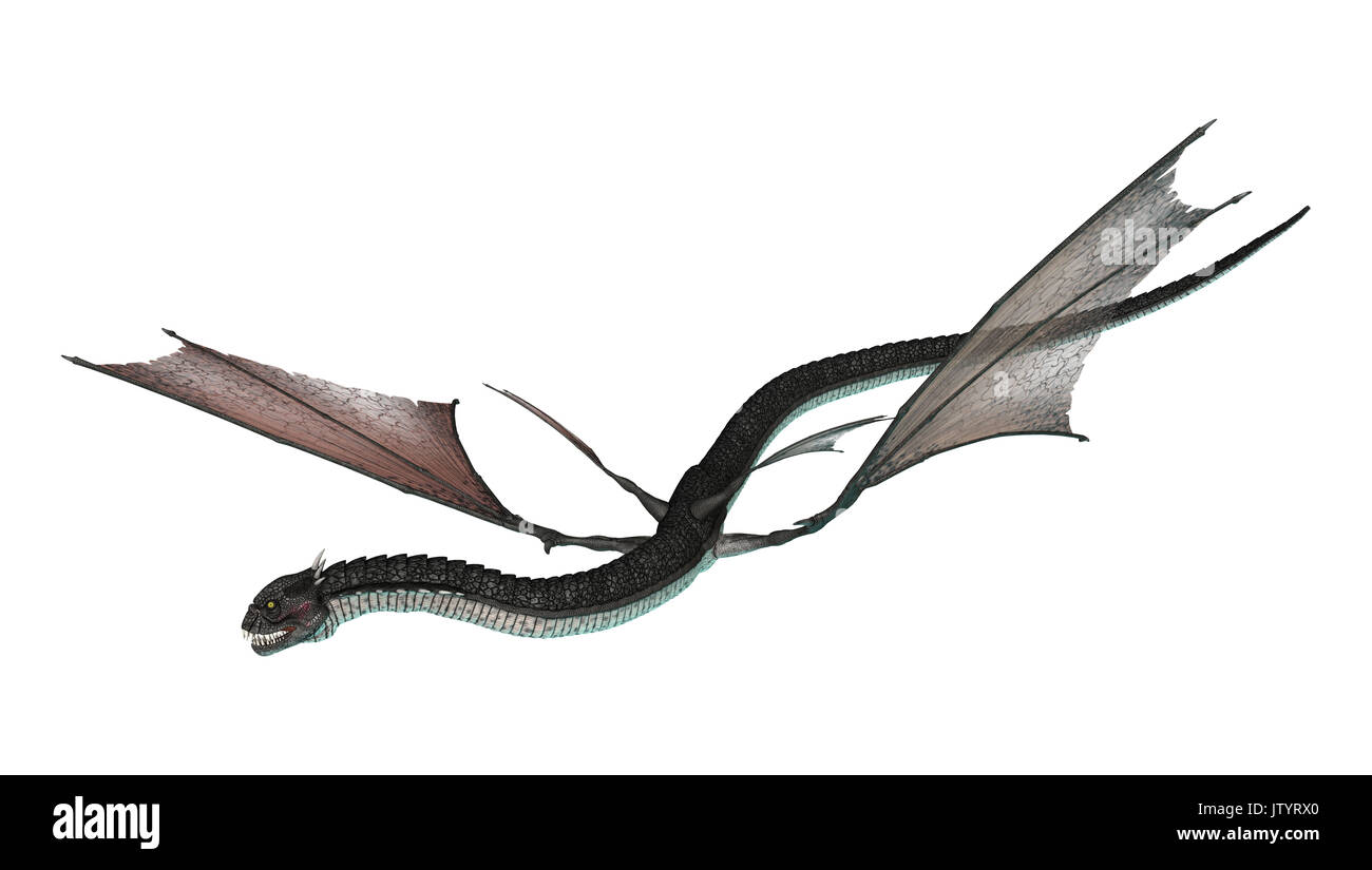 3D rendering of a fantasy snake dragon isolated on white background ...