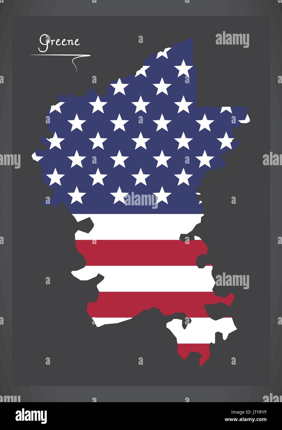 Greene county map of Alabama USA with American national flag ...