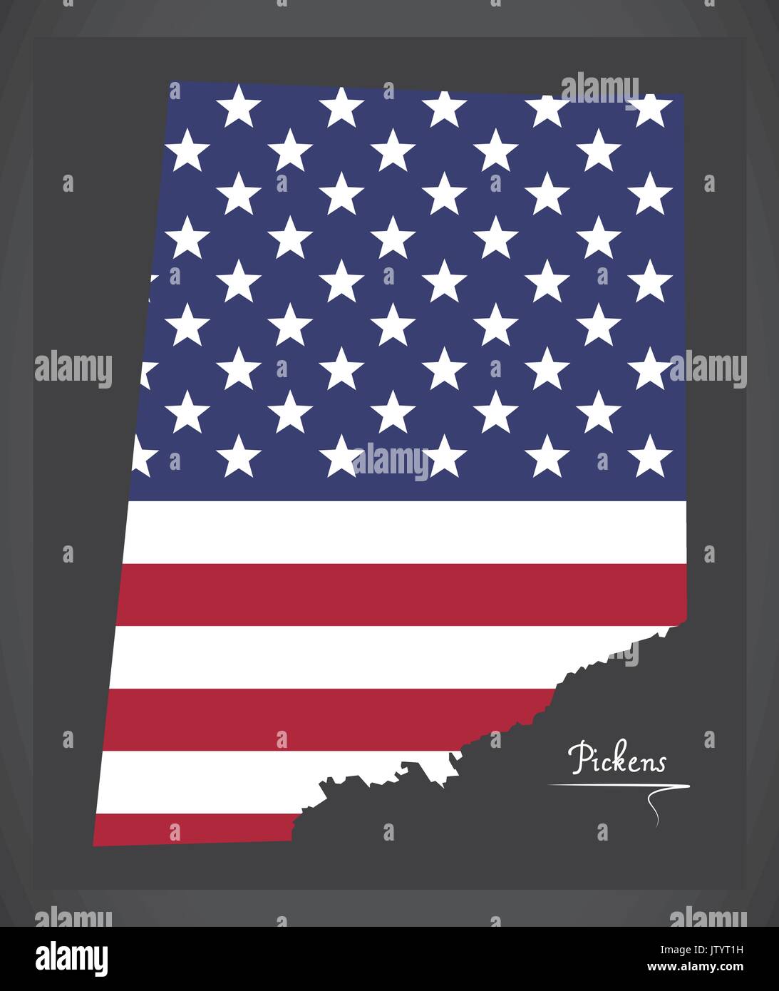 Pickens county map of Alabama USA with American national flag ...