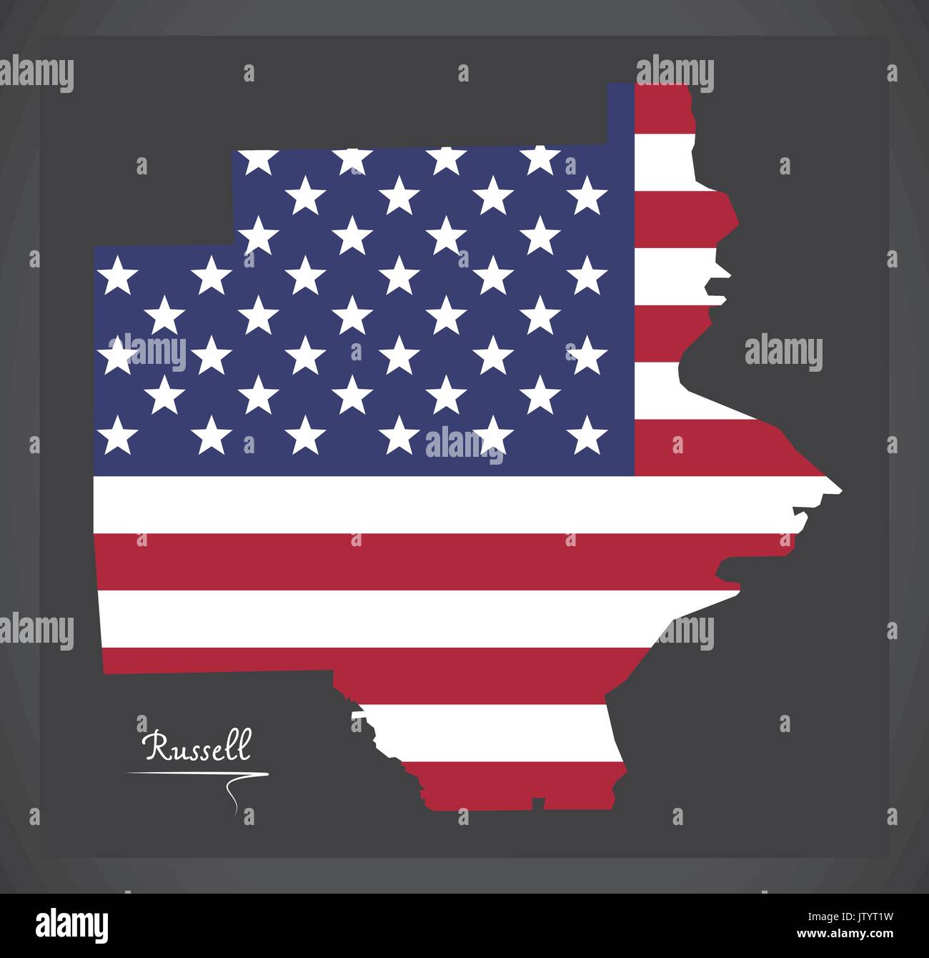 Russell county map of Alabama USA with American national flag ...
