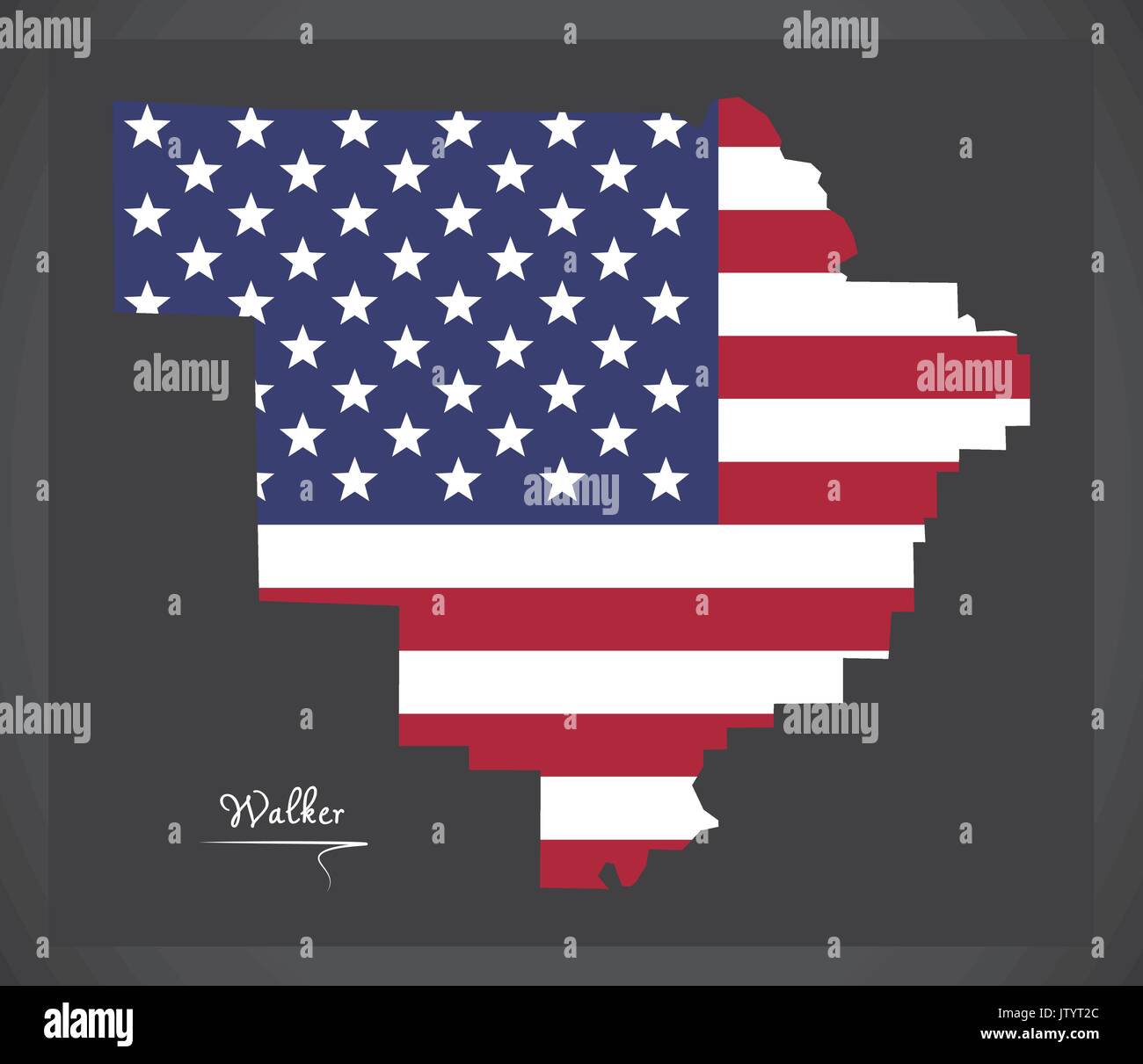 Walker county map of Alabama USA with American national flag ...