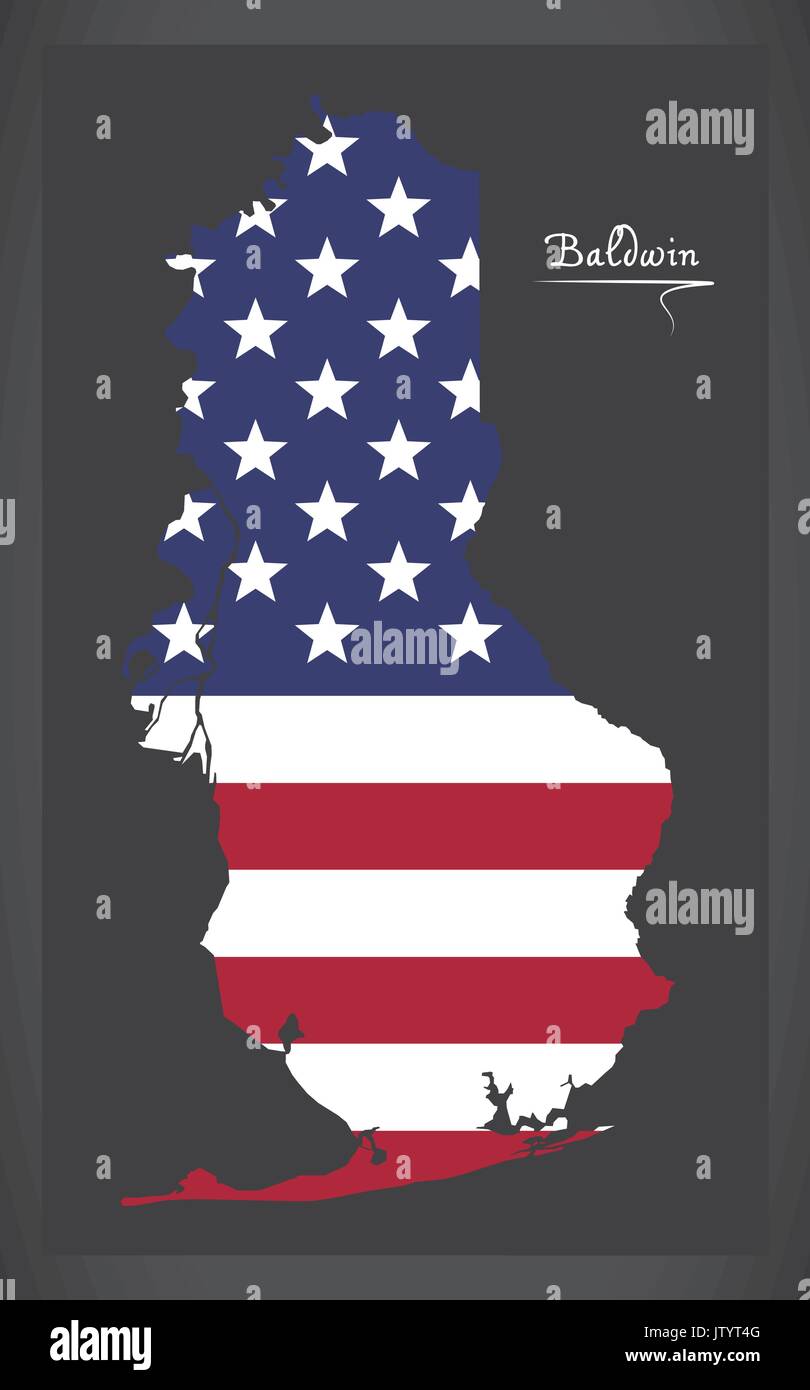 Baldwin county map of Alabama USA with American national flag ...