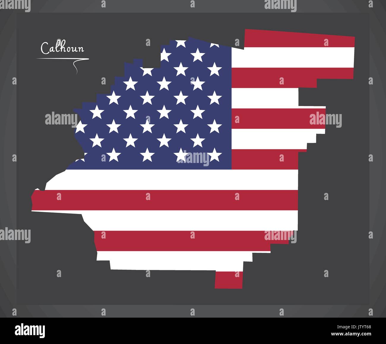 Calhoun county map of Alabama USA with American national flag ...