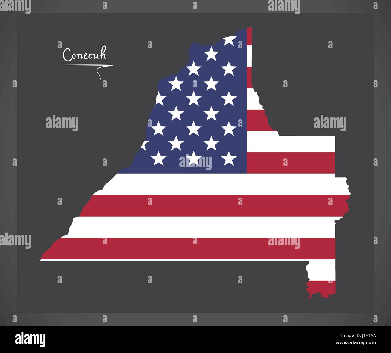 Conecuh county map of Alabama USA with American national flag ...
