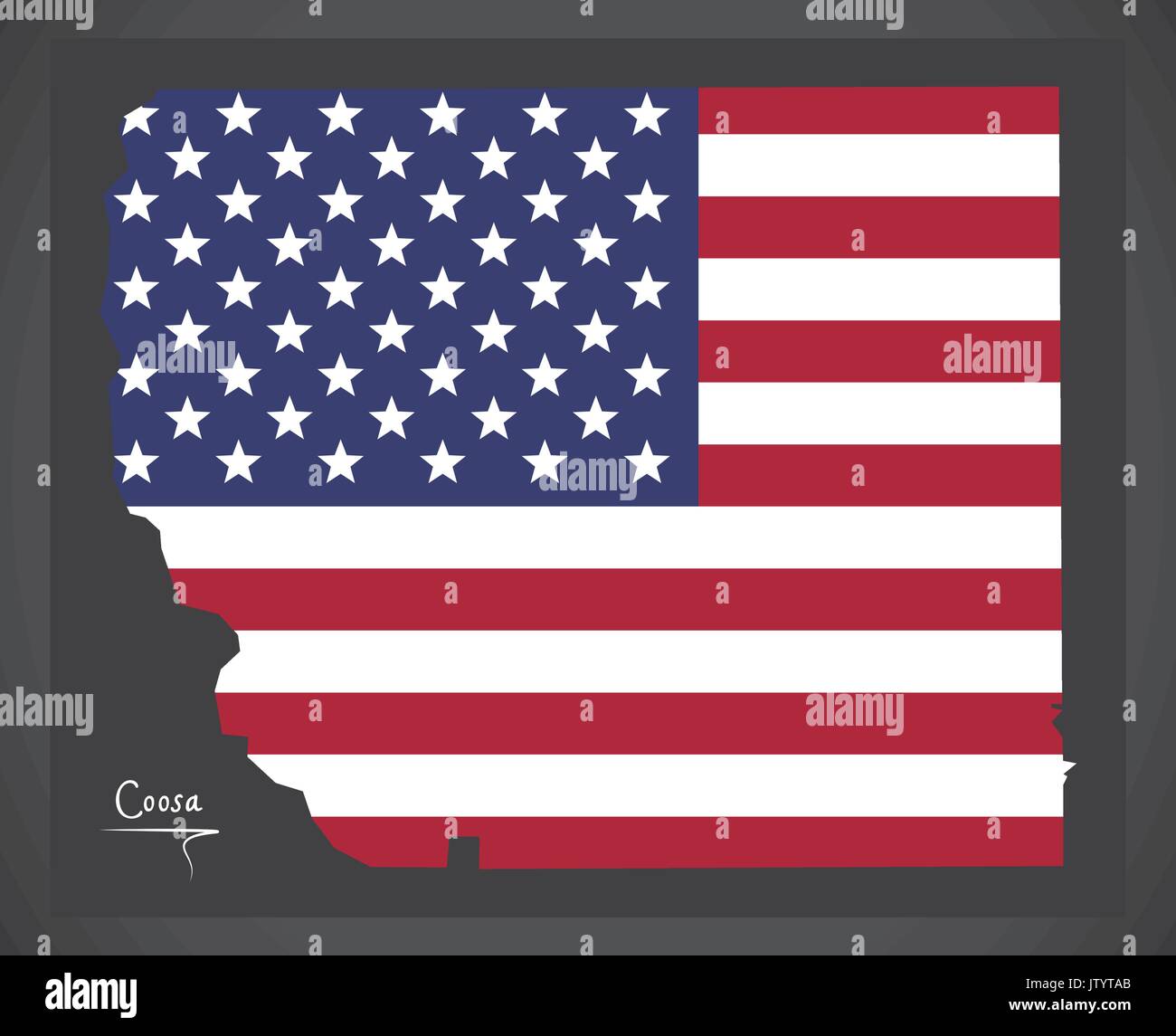 Coosa county map of Alabama USA with American national flag ...
