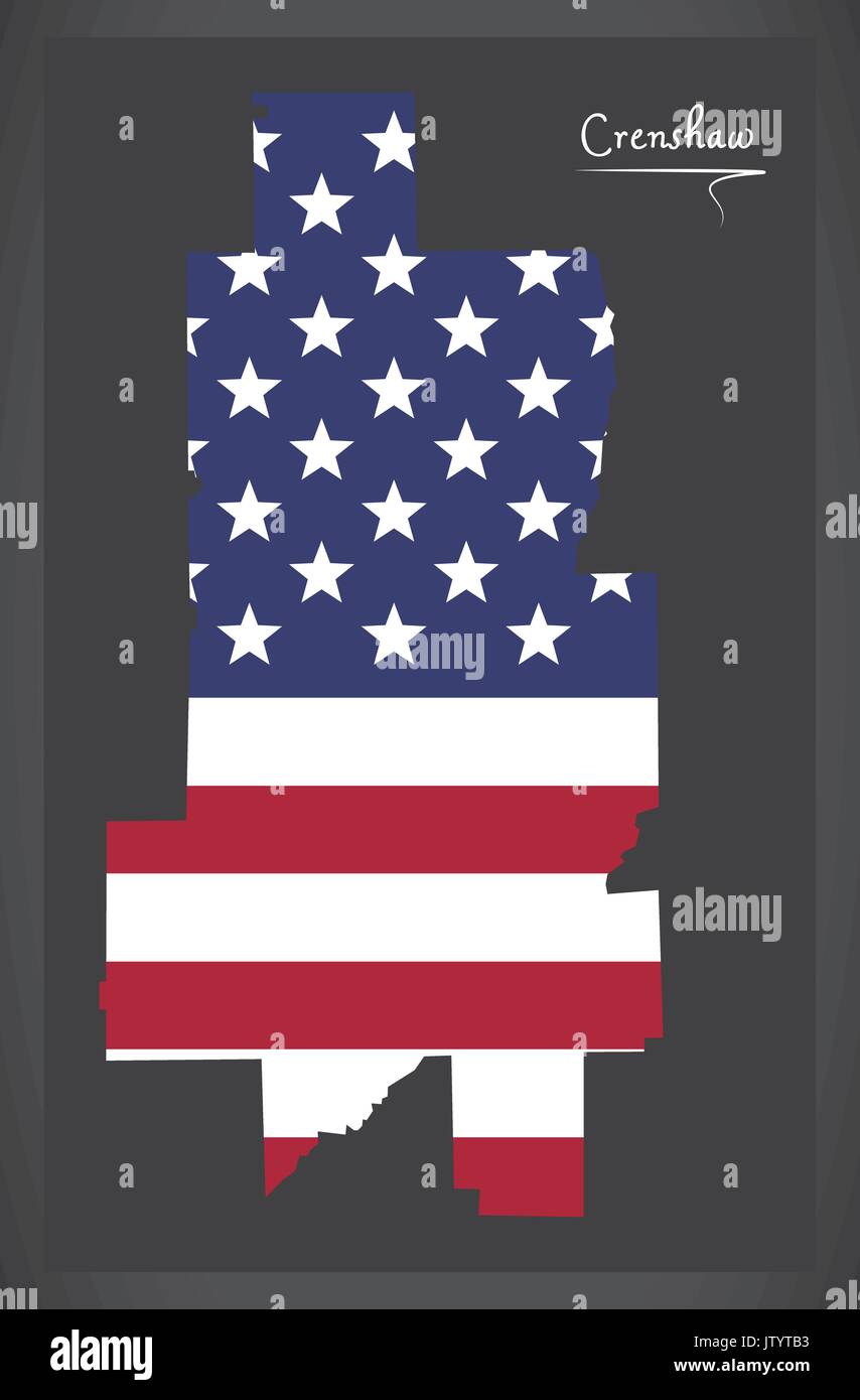 Crenshaw county map of Alabama USA with American national flag ...