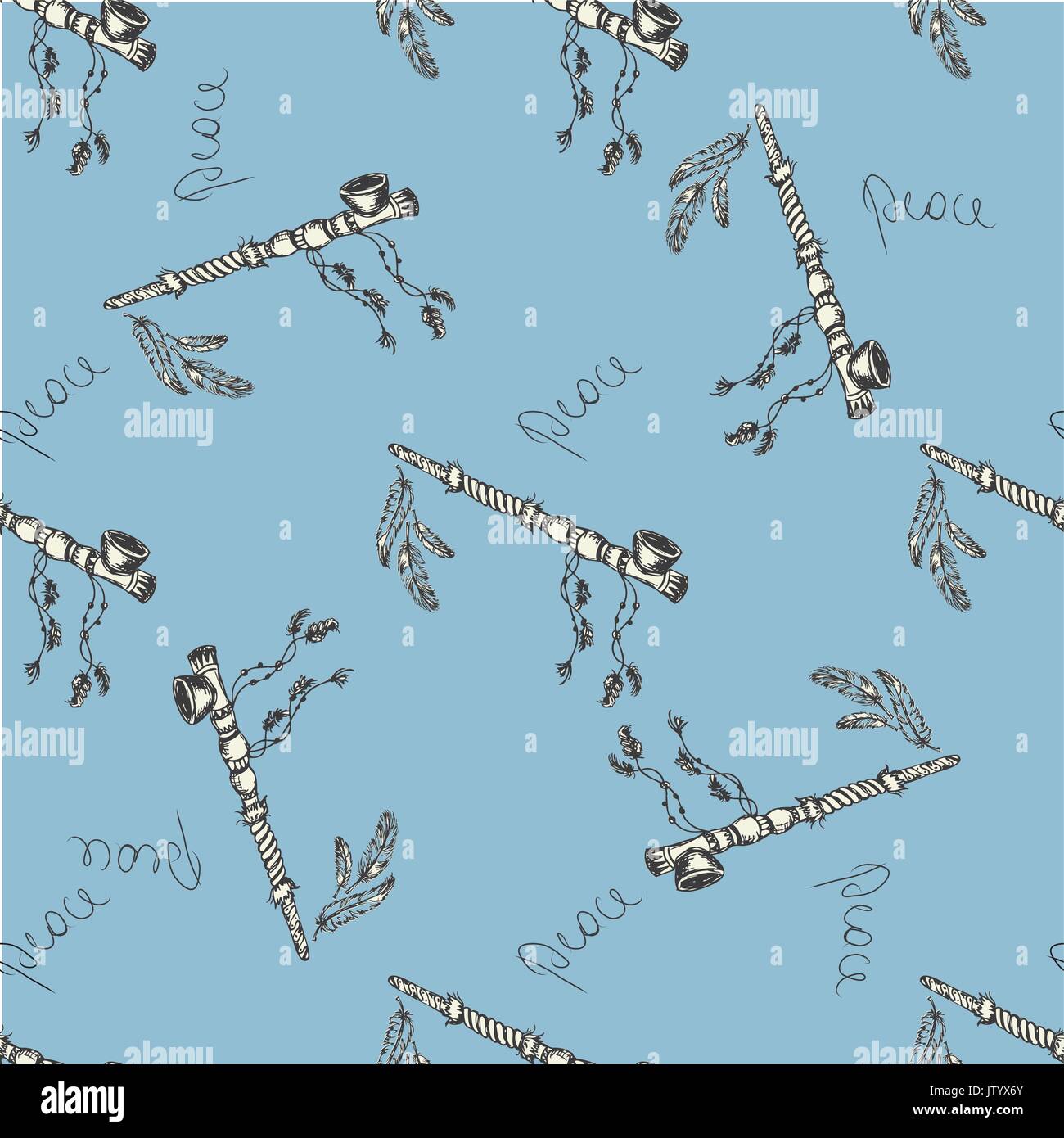 Seamless pattern native american peace pipe. Hand drawing.Seamless ...