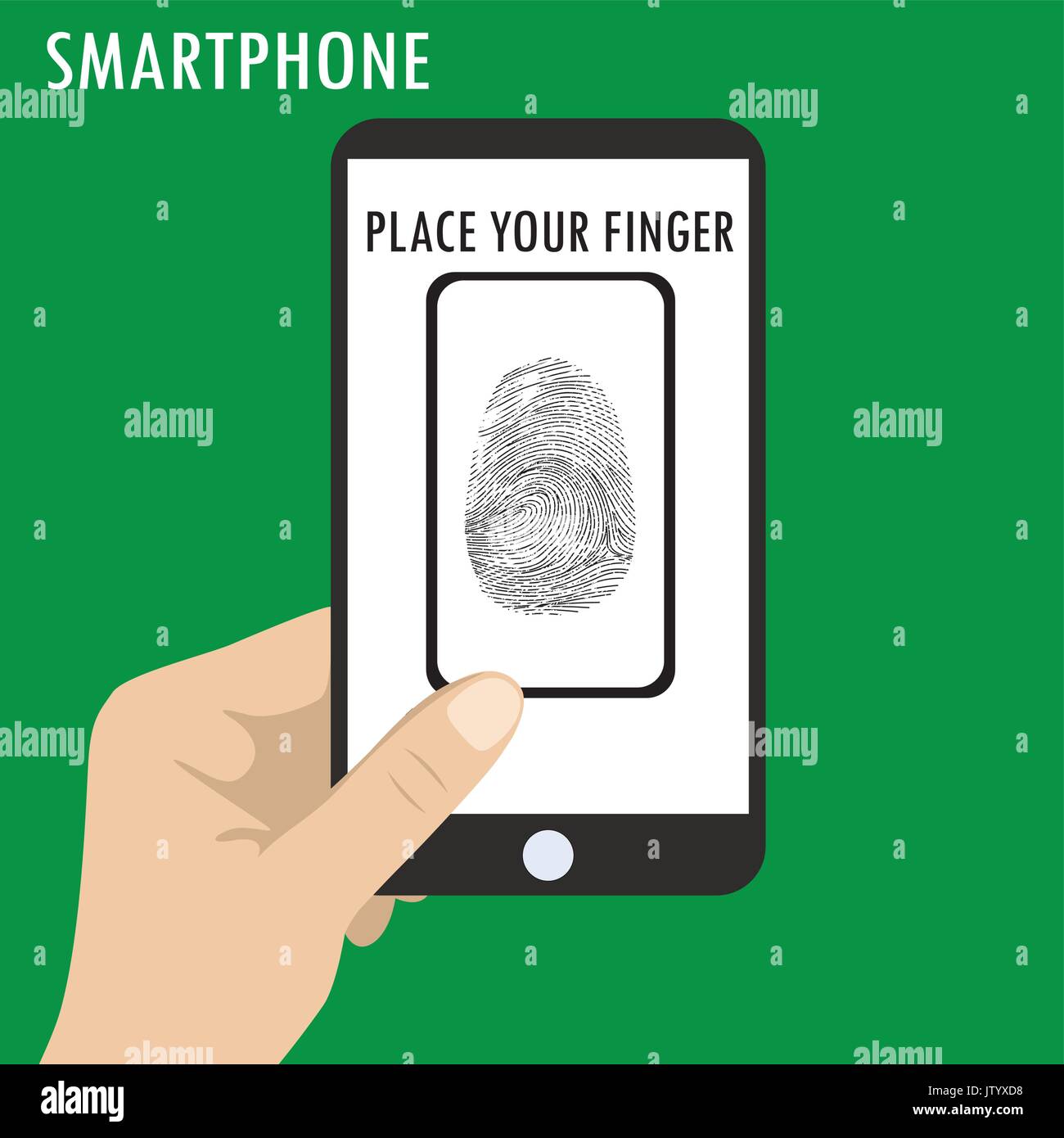 Hand holding smart phone, phone scanning a fingerprint Stock Vector ...
