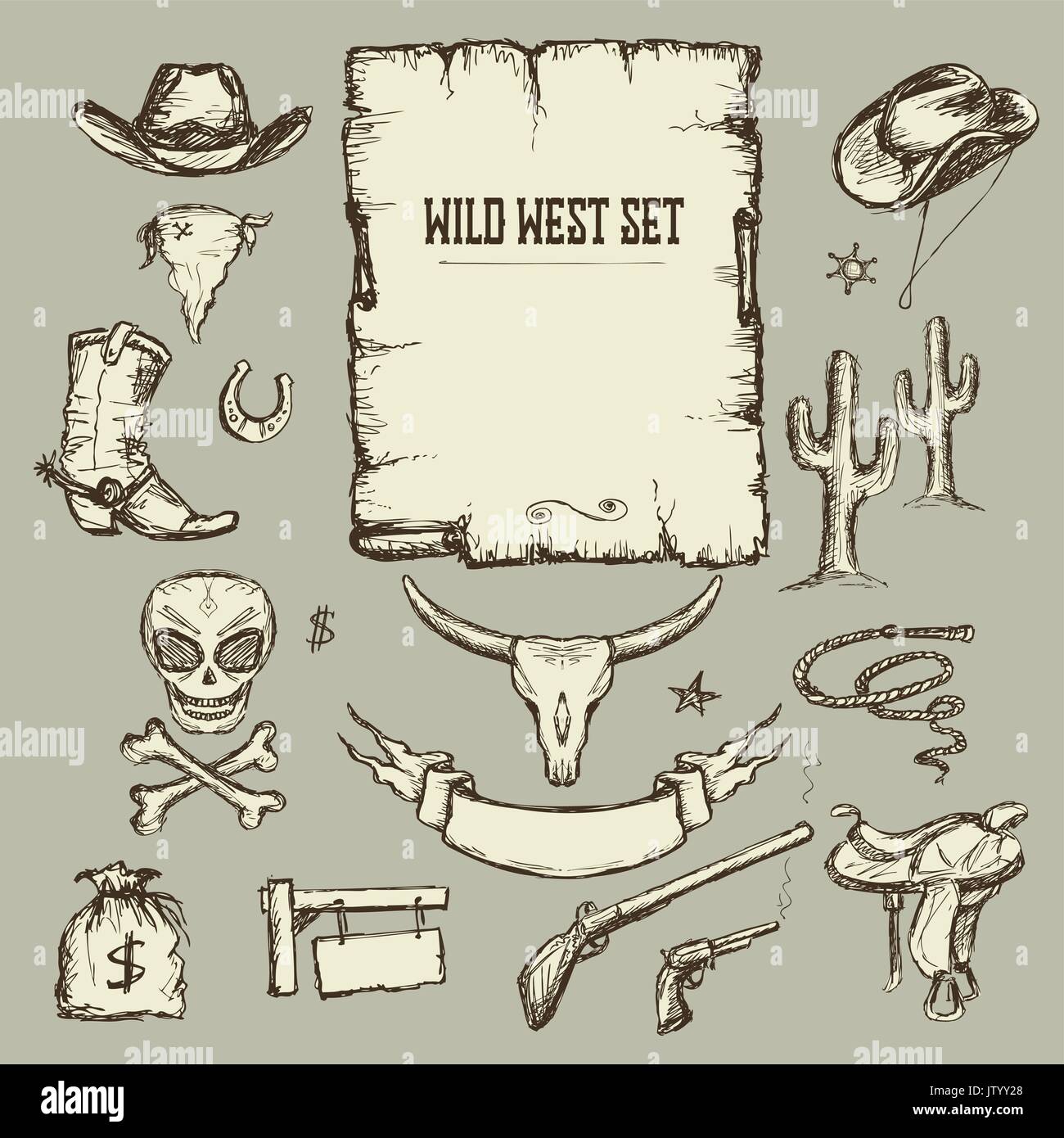 Wild West Set Collection, vector illustration Stock Vector Image & Art ...