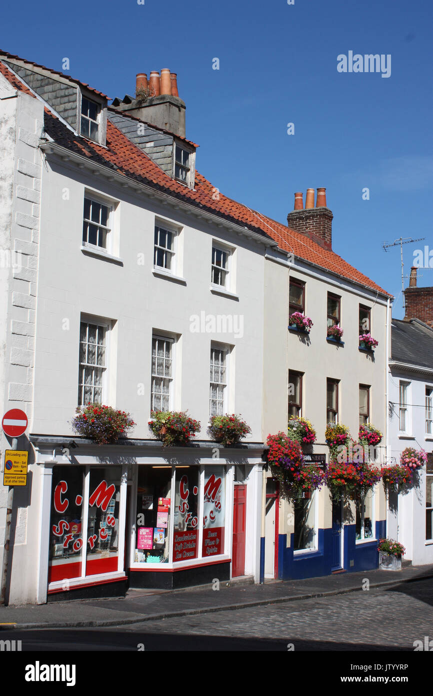 British Channel Islands. Guernsey. Saint Peter Port. Old Quarter. Shops ...