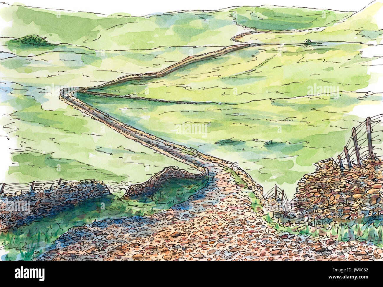 Watercolour painted english hills hi-res stock photography and images ...