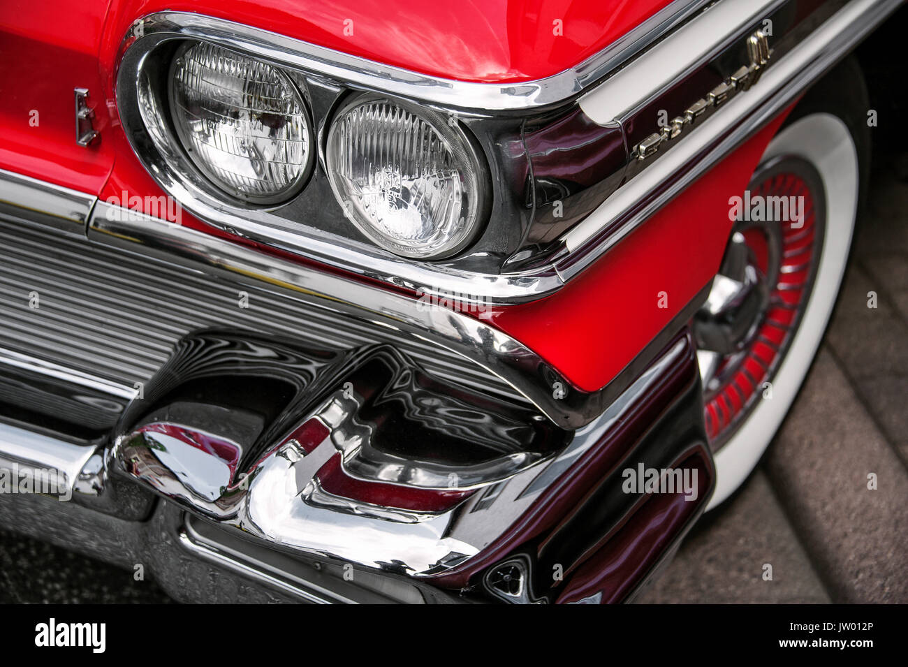 Vintage Car Festival "Golden Oldies", Detail of a red vintage car with ...