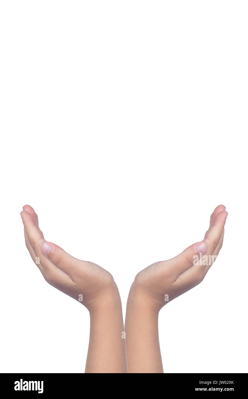 Child's hands protecting something in isolated white background Stock ...