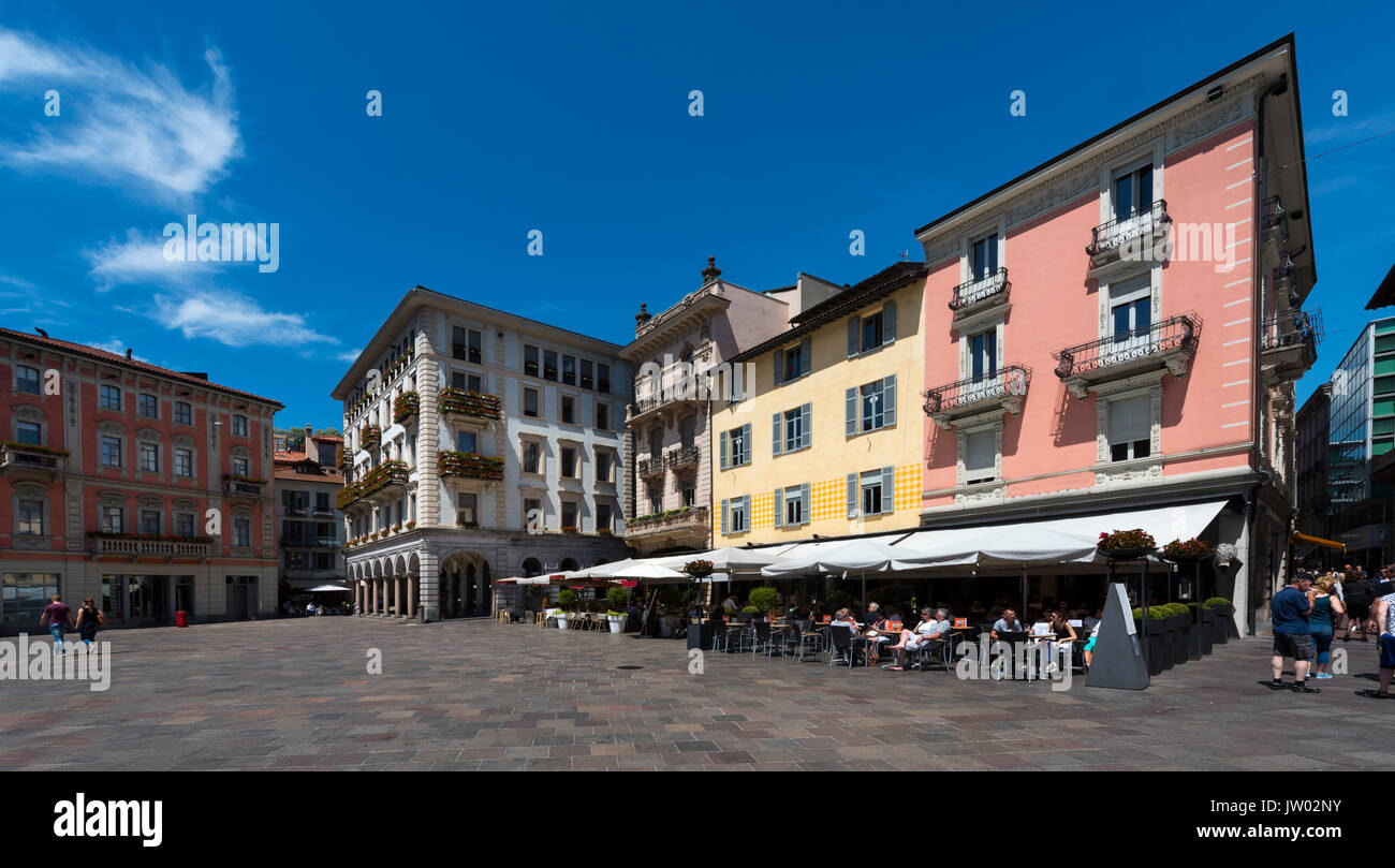 Restaurants and shops at the Piazza della Riforma in Lugano - Lugano ...