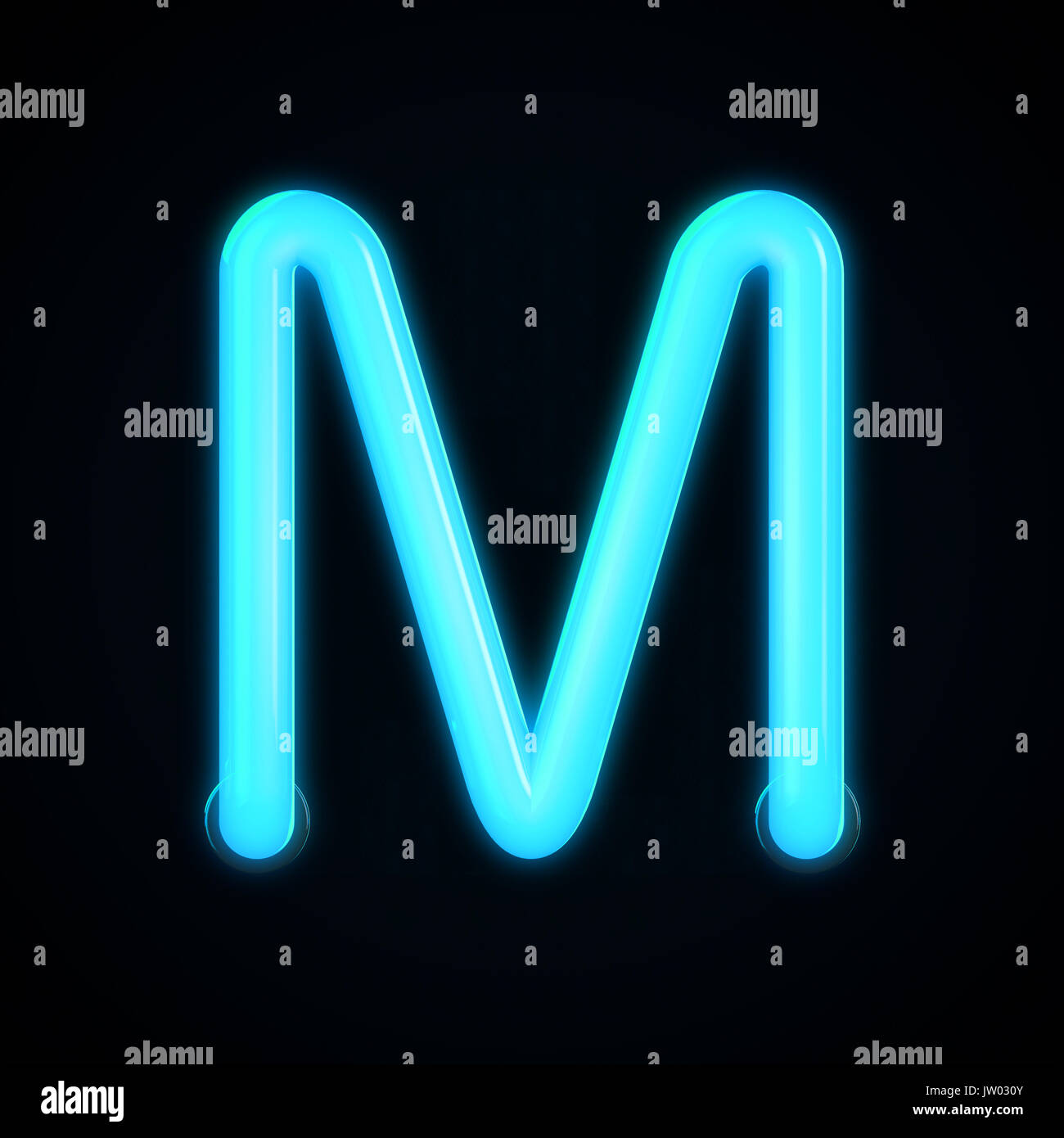 Blue neon glowing light letter M capital letter. 3D rendering Stock ...