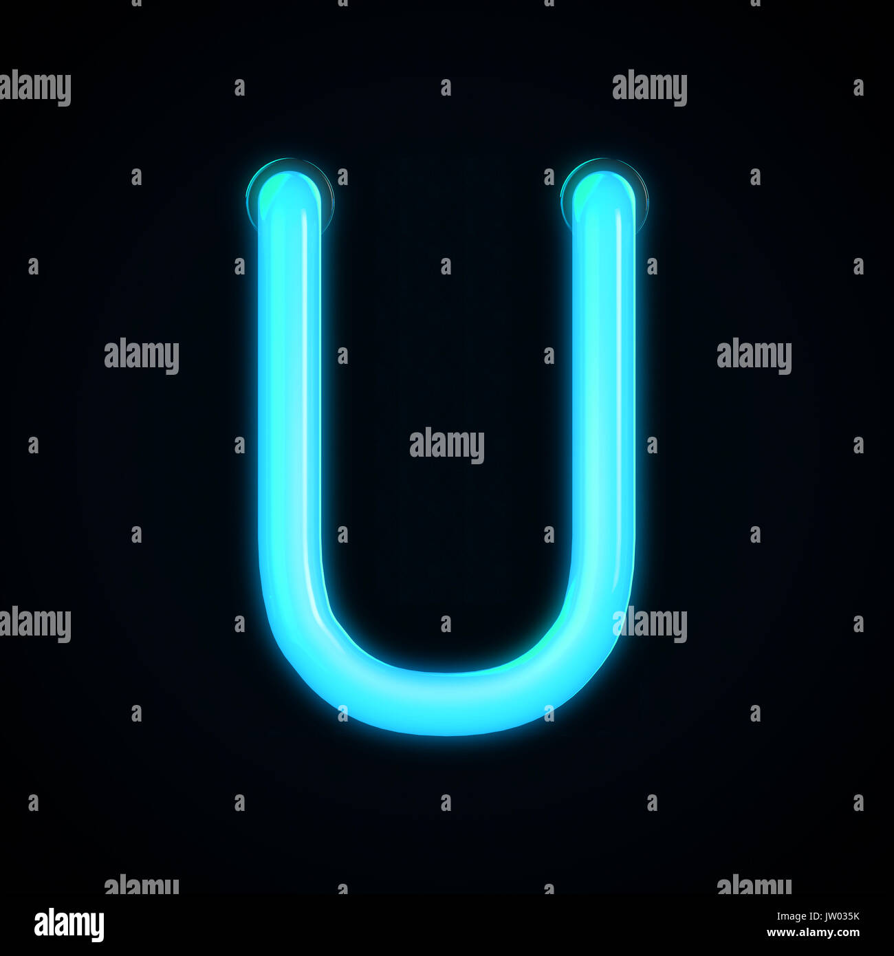 Blue neon glowing light letter U capital letter. 3D rendering Stock ...