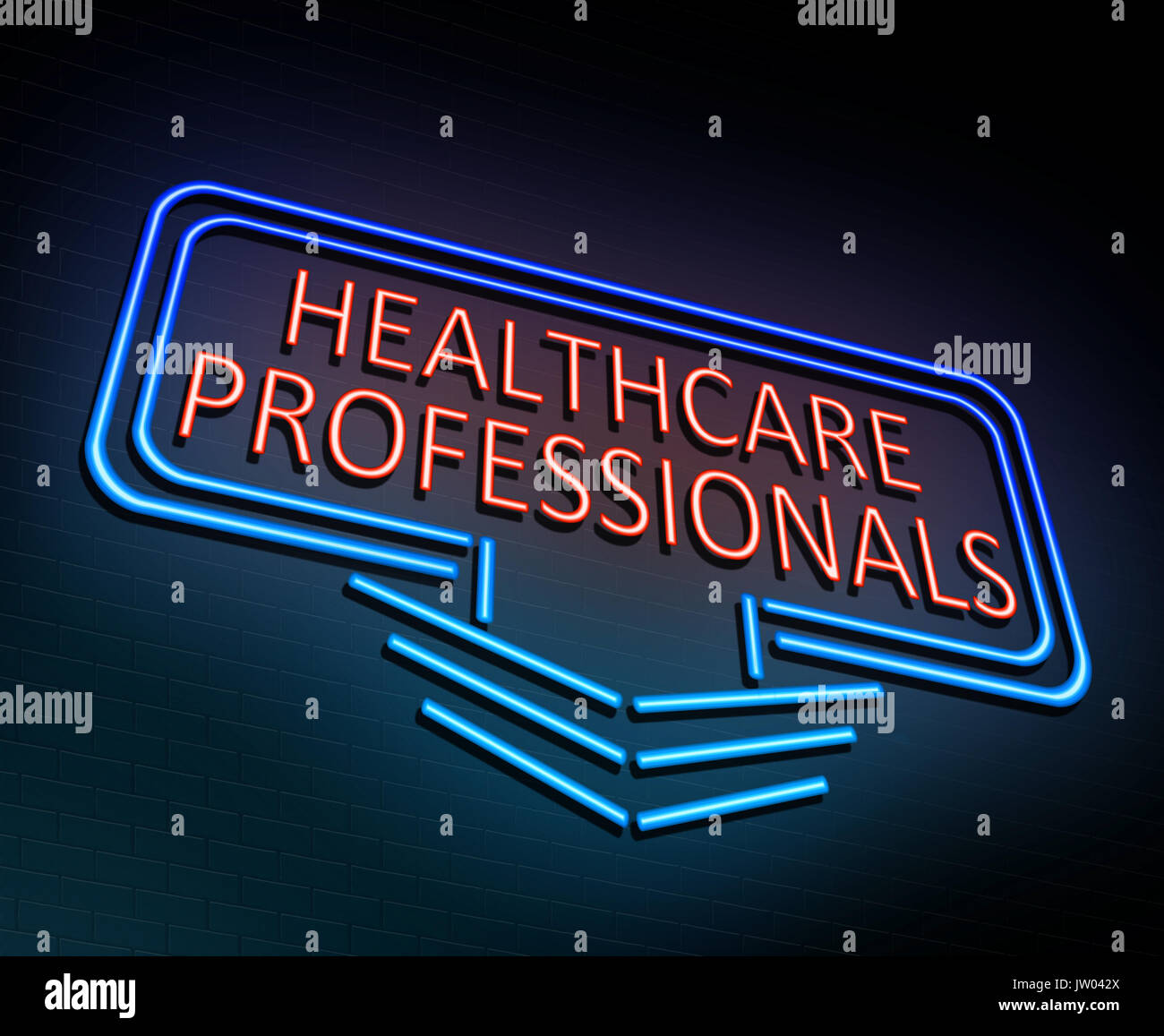3d Illustration depicting an illuminated neon sign with a Healthcare ...