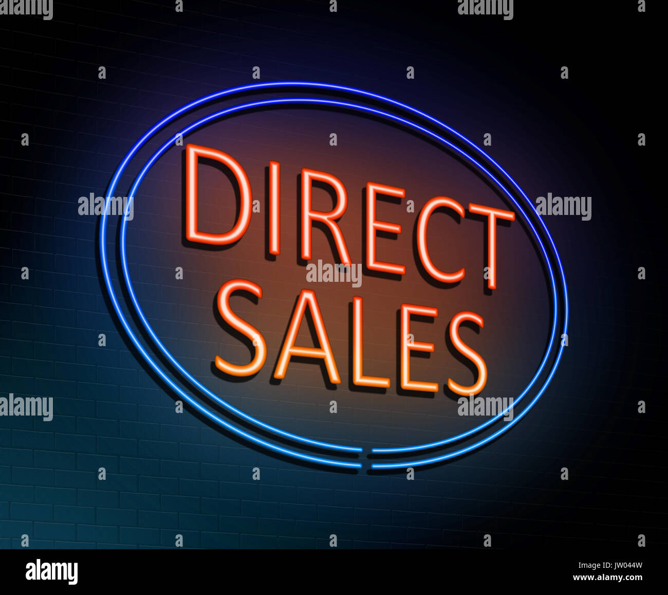 3d Illustration depicting an illuminated neon sign with a direct sales ...