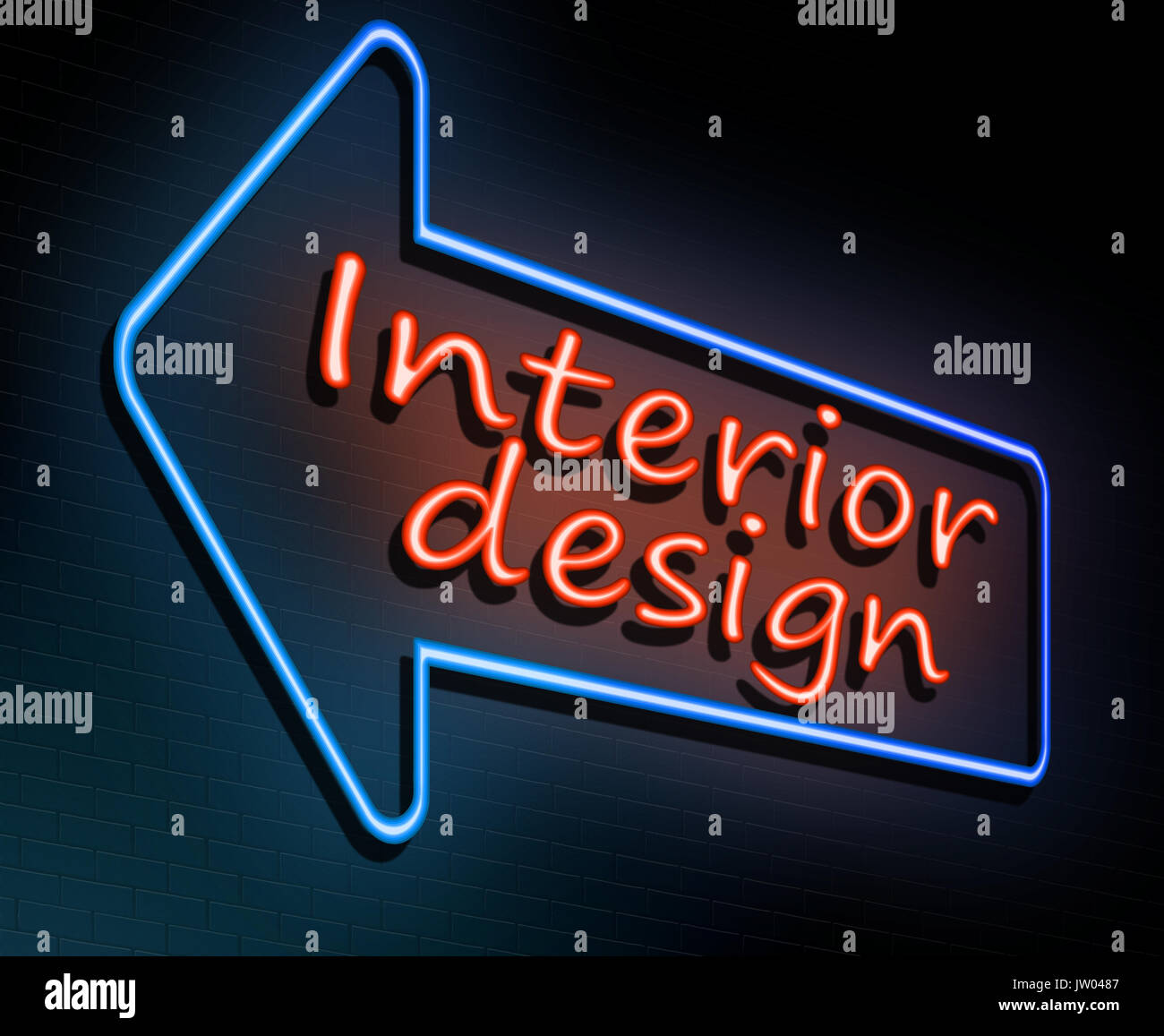 3d Illustration depicting an illuminated neon sign with an interior ...