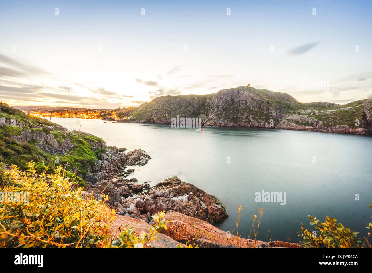 Historic Signal Hill and illuminated St John's, Newfoundland, Canada ...