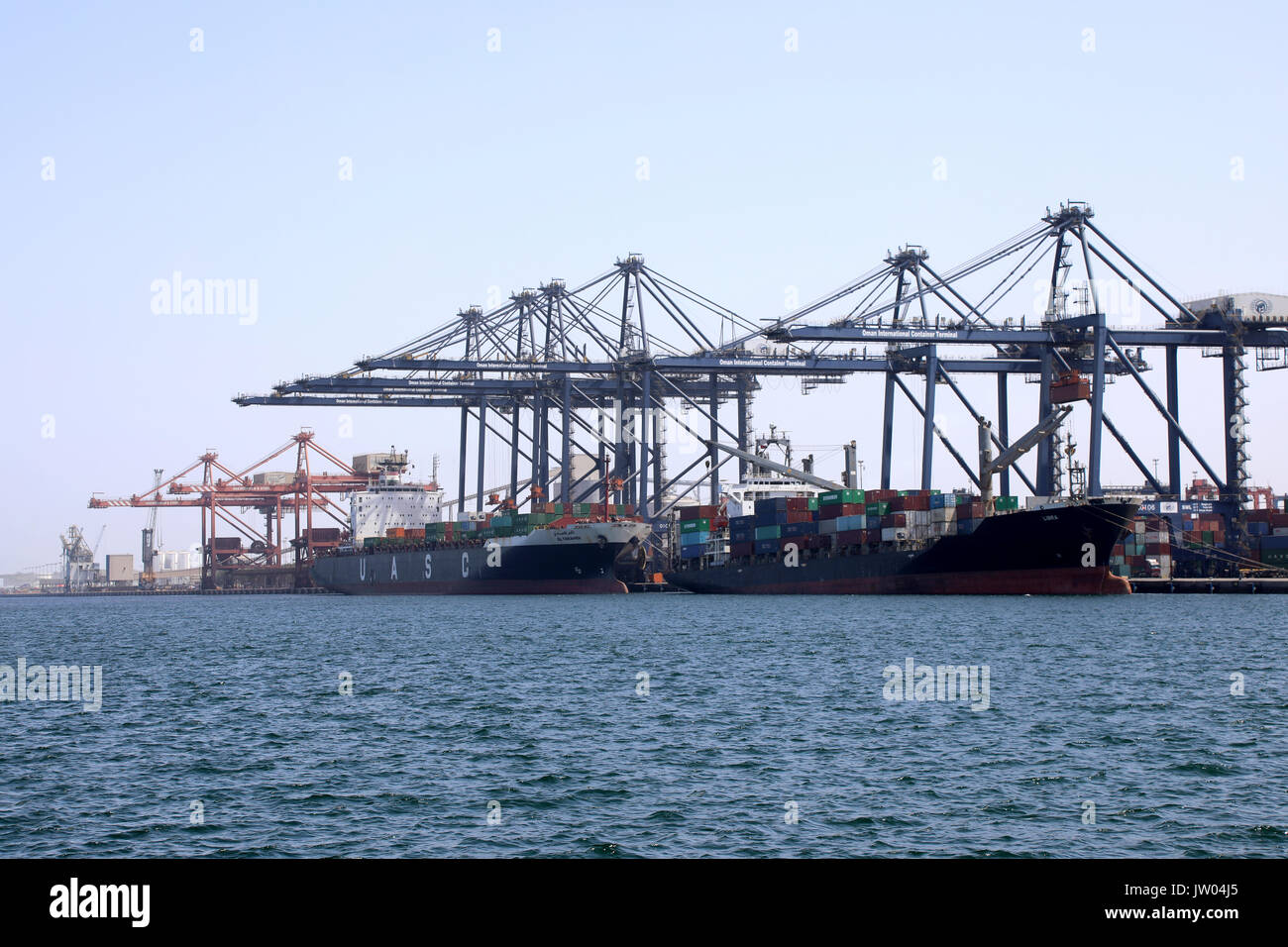 Container vessels from United Arab Shipping Company and NYK Line docked ...