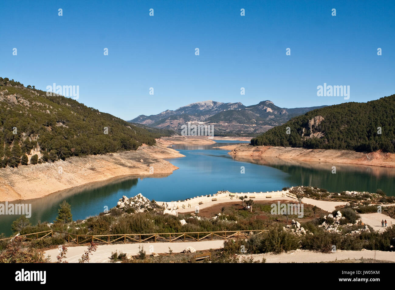 Panoramic view of reservoir of Tranco at half of its capacity, in the ...