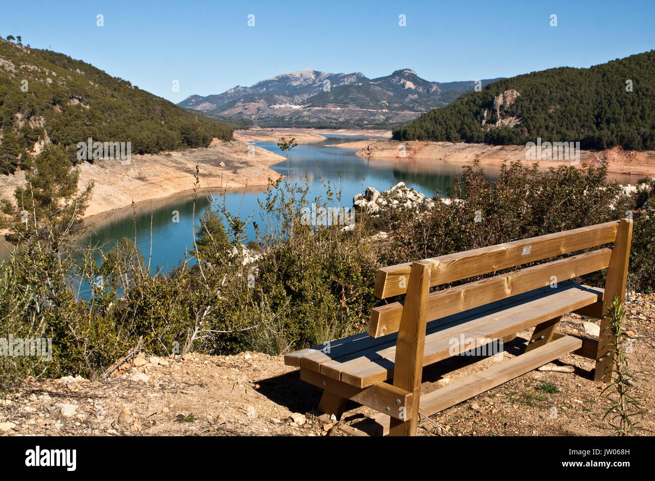 Panoramic view of reservoir of Tranco at half of its capacity, in the ...
