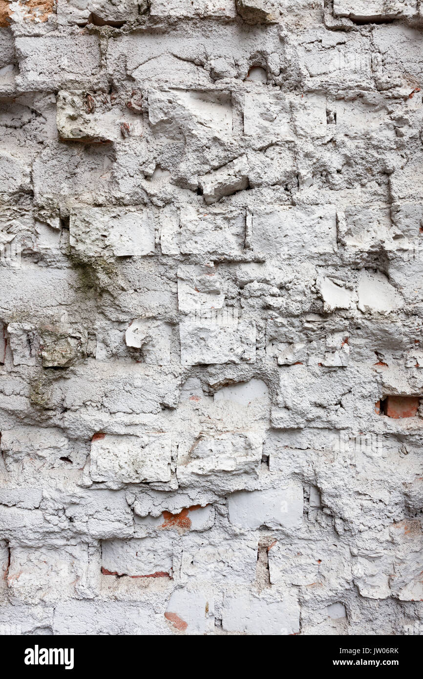 Broken old white brick wall Stock Photo - Alamy