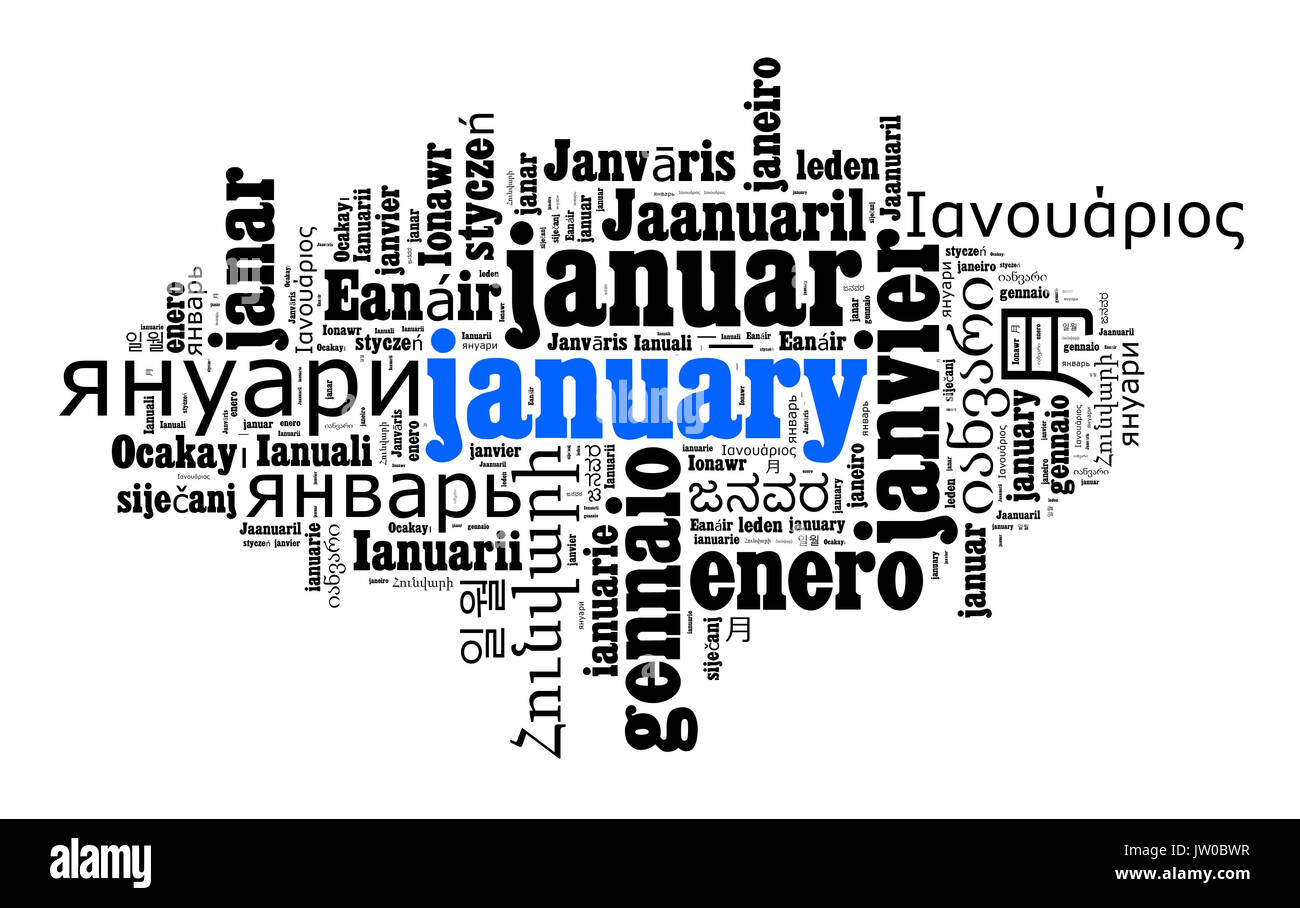 Word January in different languages word cloud concept Stock Photo - Alamy