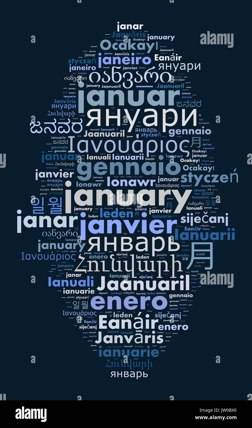 Word January in different languages word cloud concept Stock Photo - Alamy