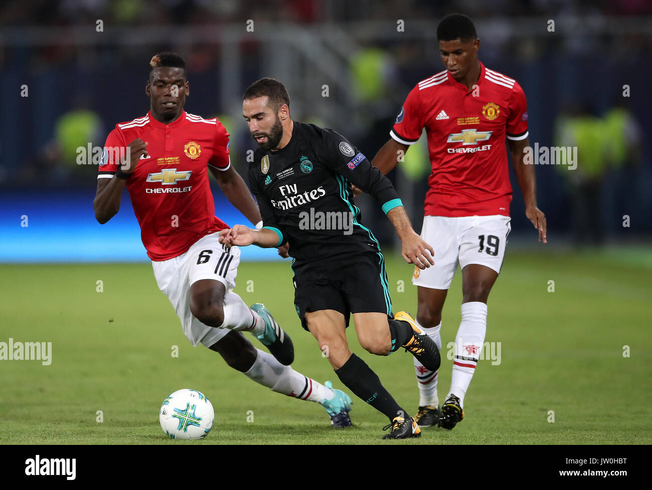 Manchester United's Paul Pogba (left) and Marcus Rashford (right ...