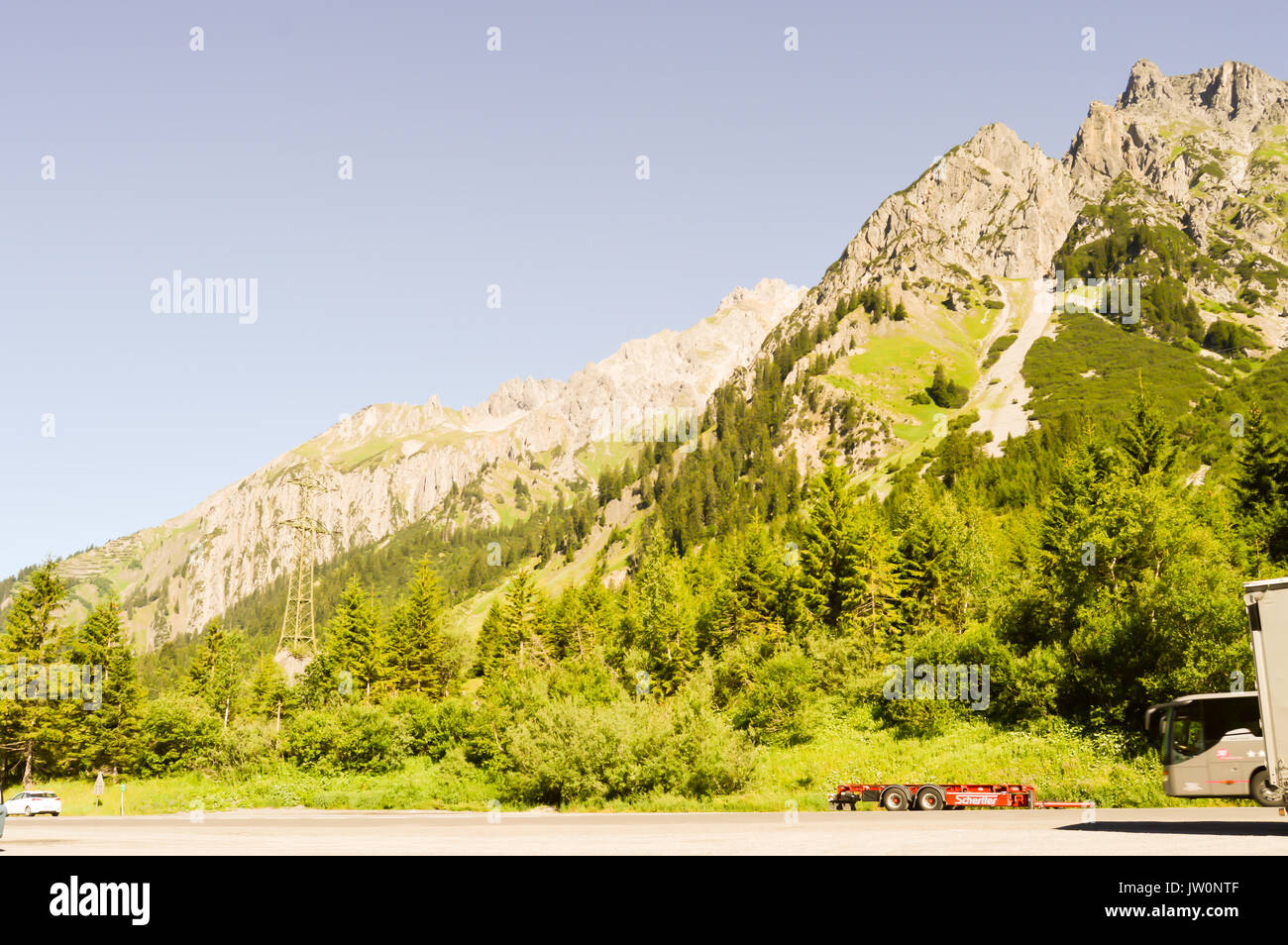 View of a valley and green hills in the Austrian Tyrol Stock Photo - Alamy