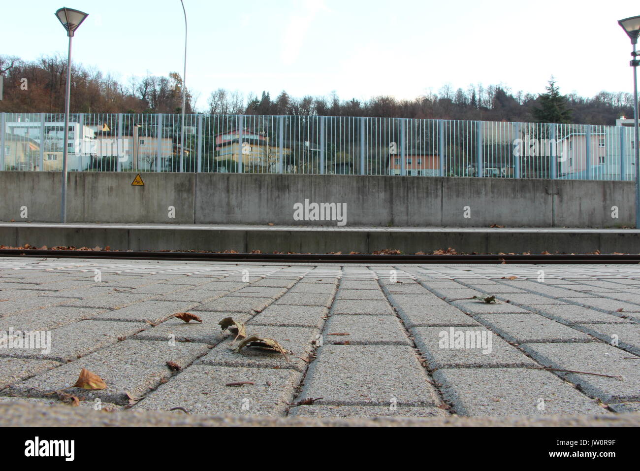Sidewalk next to a railroad during autumn in Switzerland, Europe Stock ...