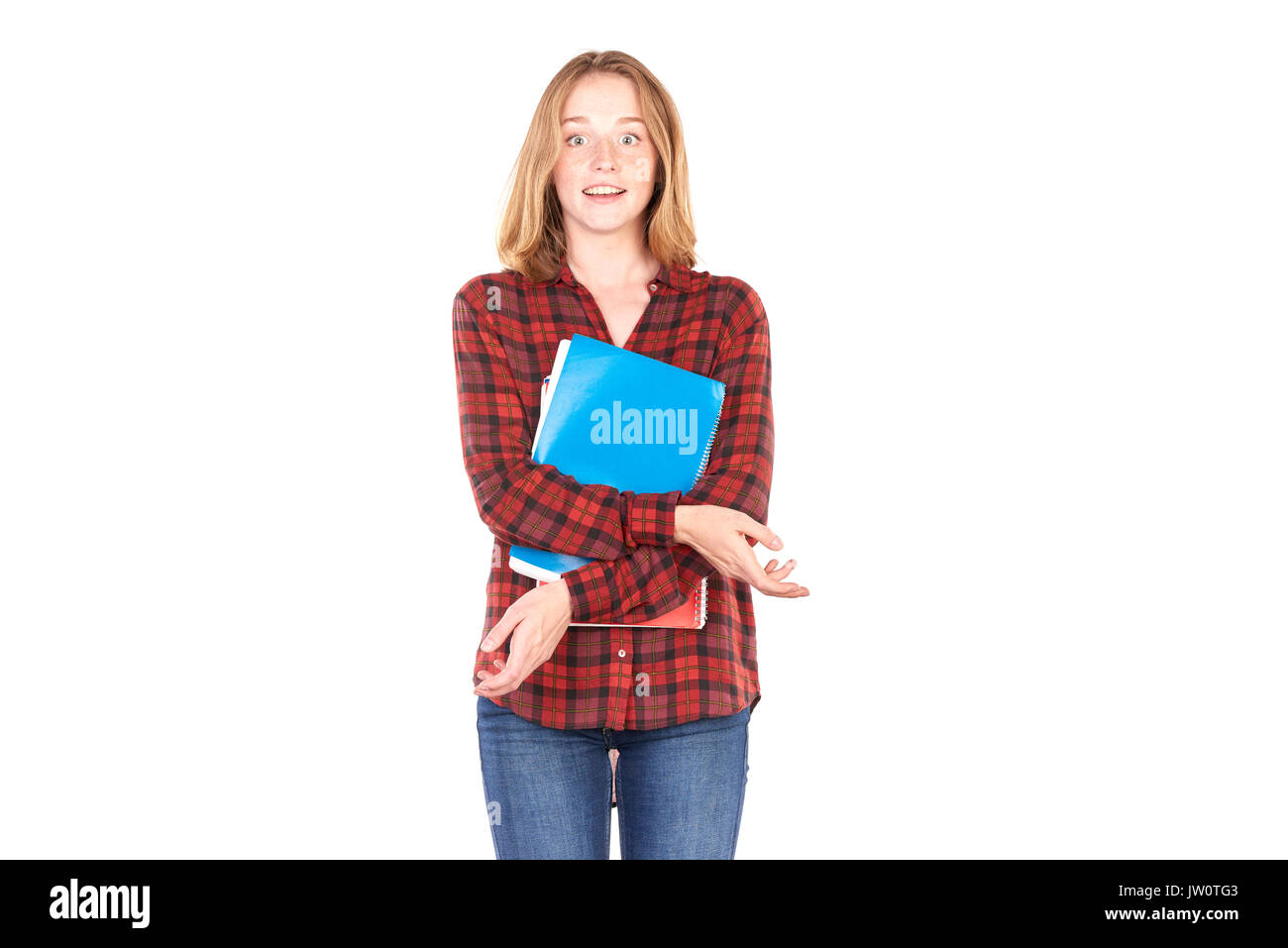 Student with notebooks Stock Photo - Alamy