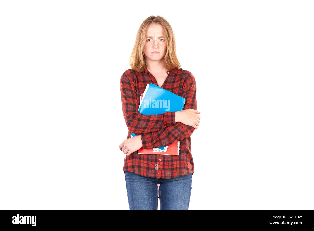 Student with notebooks Stock Photo - Alamy