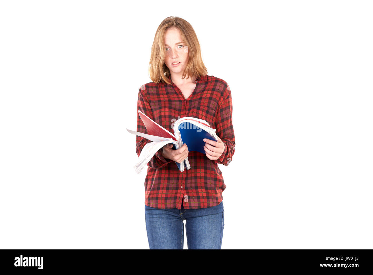 Student with notebooks Stock Photo - Alamy