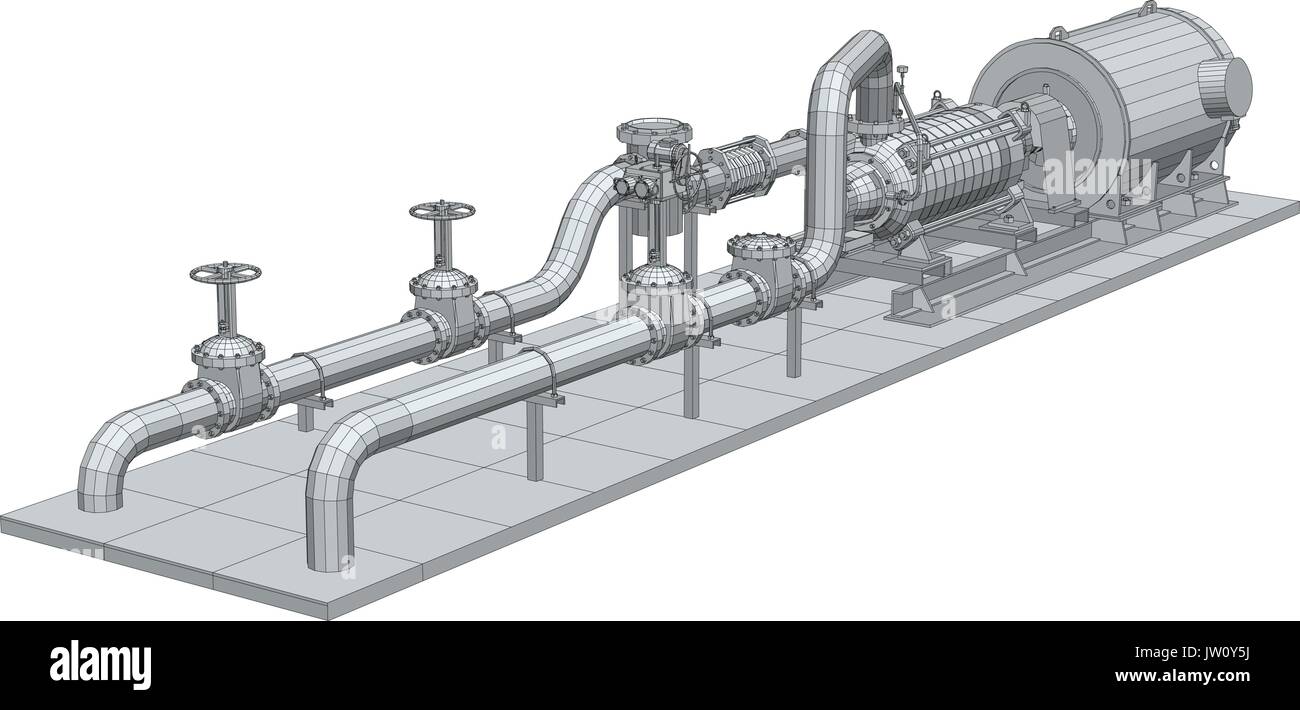 Industrial equipment pump. Wire-frame. EPS10 format. Vector rendering ...