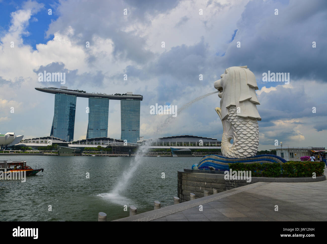 Singapore - Jun 13, 2017. View of the Merlion at Marina Bay in ...