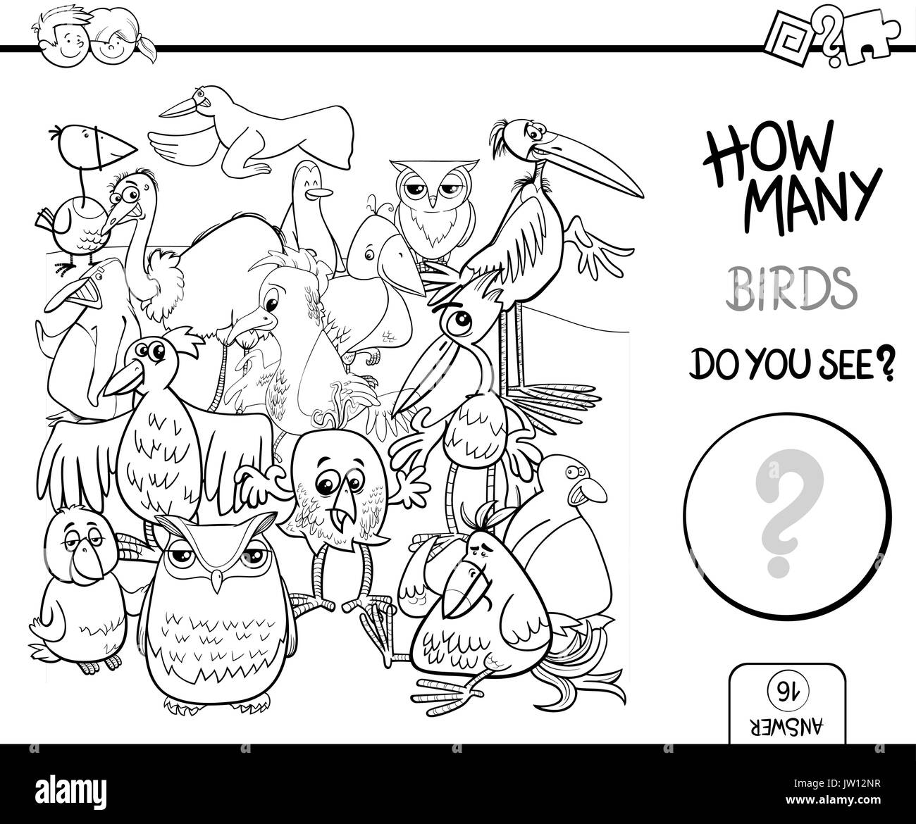 Black and White Cartoon Illustration of Educational Counting Activity ...