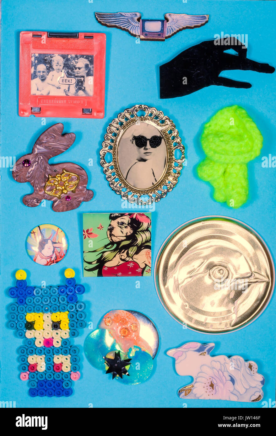 Collection of funny artistic brooches Stock Photo - Alamy
