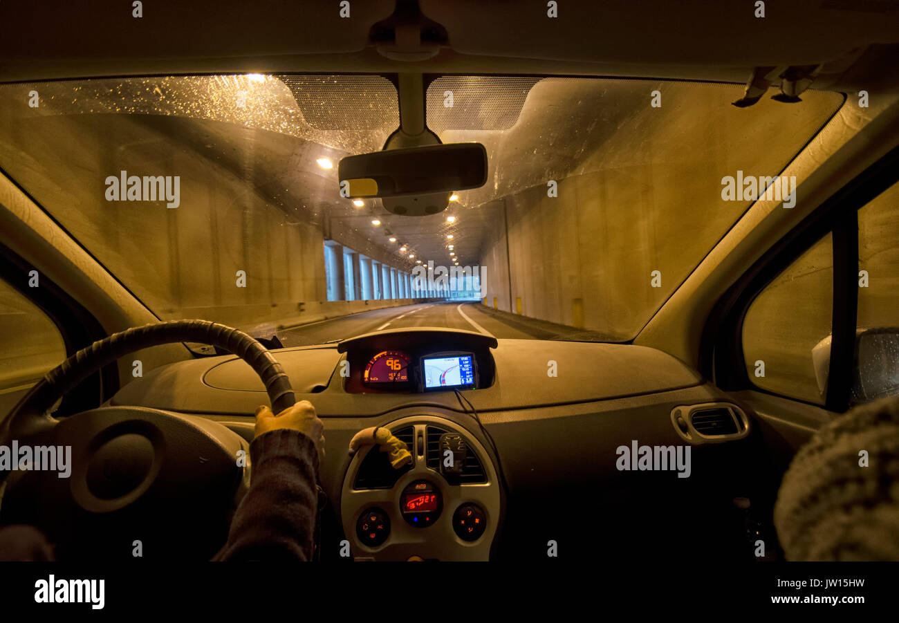 Inside view of a car in a tunnel Stock Photo - Alamy