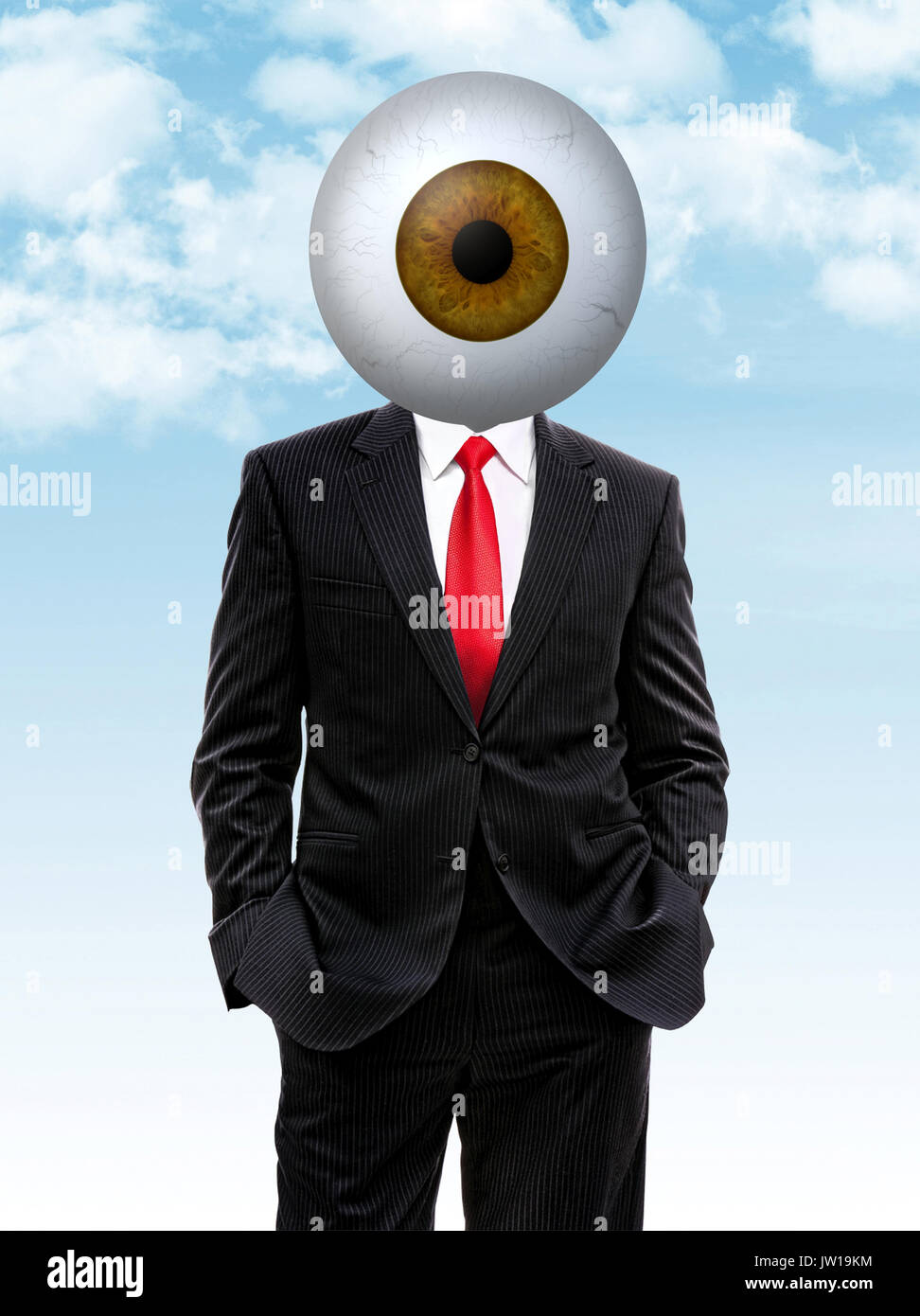 business man with brown eye ball instead of head, 3d illustration Stock ...