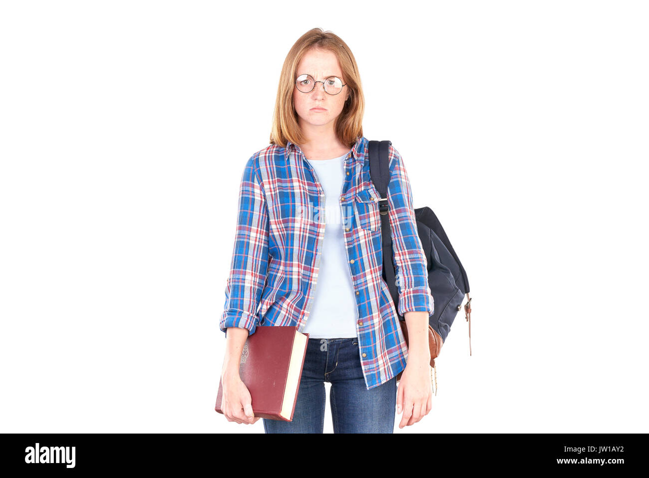 Student posing with textbook Stock Photo - Alamy