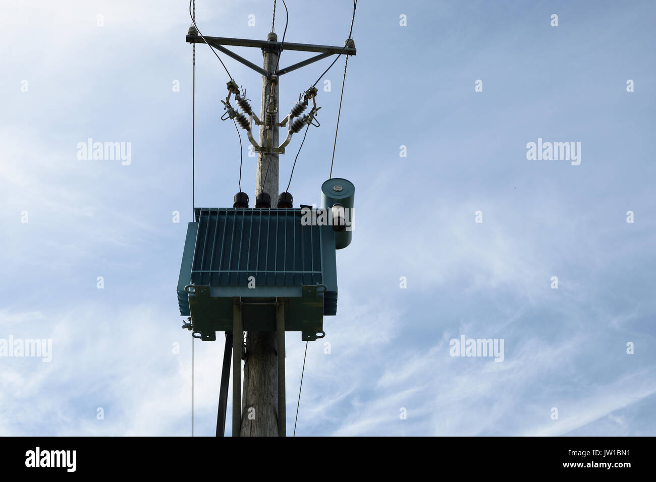 High voltage transformer on a pillar, picture from the North of Sweden ...