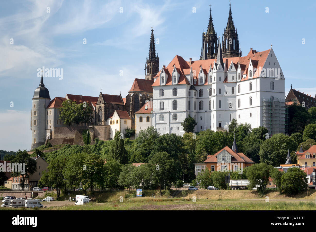 The towering Gothic Albrechtsburg Castle and Meissen Cathedral on the ...