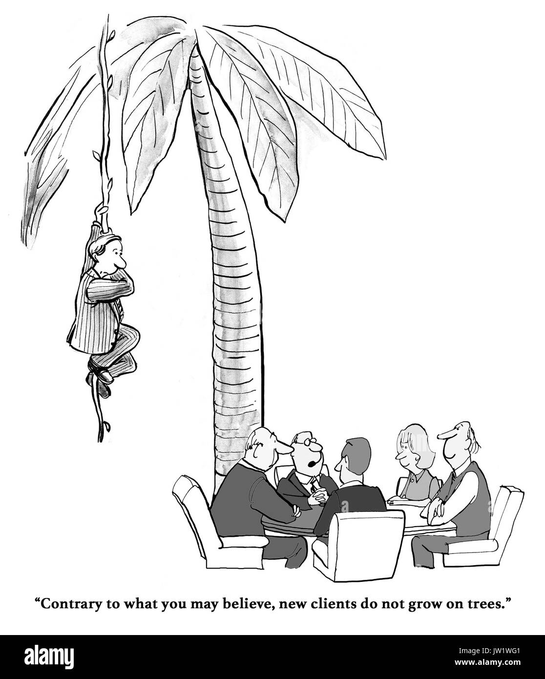 Business or legal cartoon about clients not growing on trees, but a ...