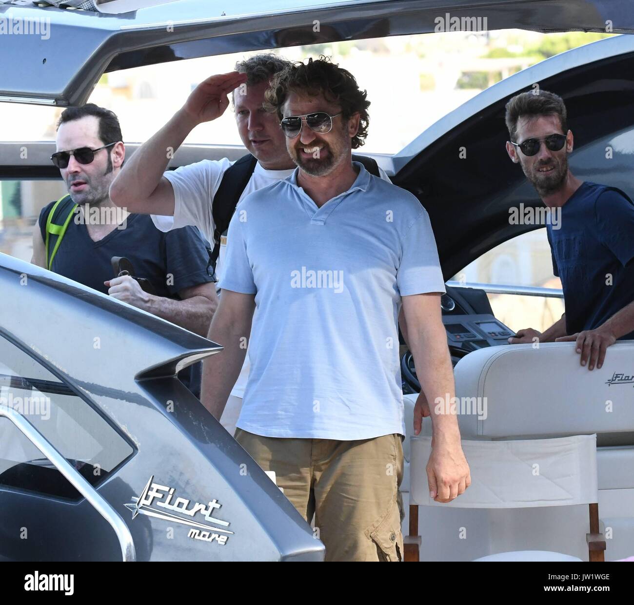 Gerard Butler arrives at the Regina Isabella Hotel ahead of the Ischia ...