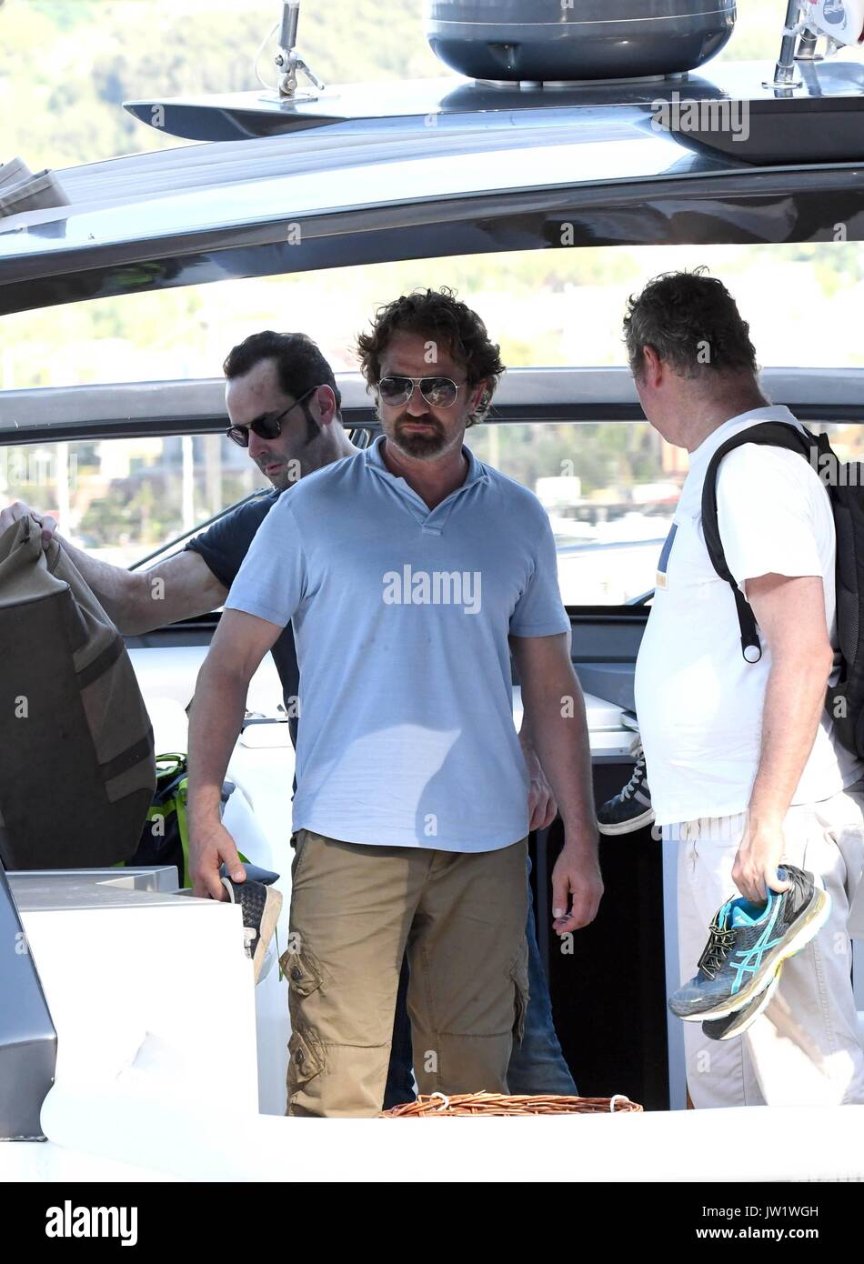 Gerard Butler arrives at the Regina Isabella Hotel ahead of the Ischia ...