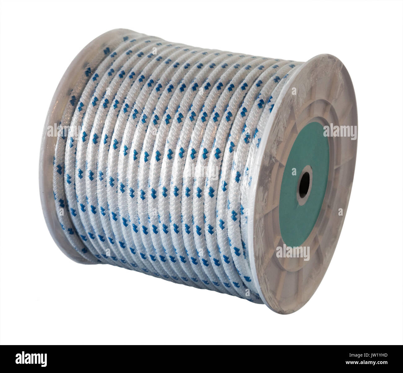 Cable supply spool with holder isolated on white, close up Stock Photo ...